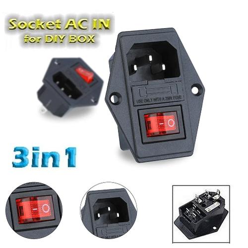 Jual Socket AC 3in1 + Saklar 4 Pin + Fuse Holder Power Outlet Socket AC IN AC 10A 250V Inlet ...