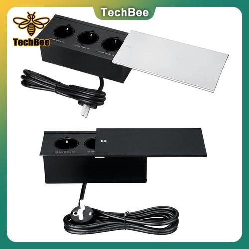 Promo TechBee METAL STOP KONTAK 3 lubang GESER SLIDING BESI MEJA KANTOR ...