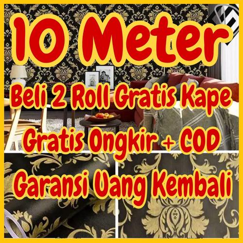 Promo Wallpaper Dinding 10 m 10 meter 45 cm x 10 m MOTIF BATIK GOLD ...
