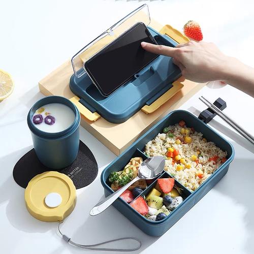 Jual Lunch Box Set Kotak Bekal Makan Biru Tua Free Sendok Sumpit Set / Kotak Makan Set Jerami ...