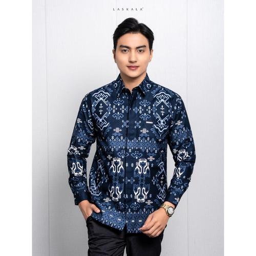Jual Laskala Batik Premium Sumba Blue Kemeja Batik Pria Slimfit Lengan ...