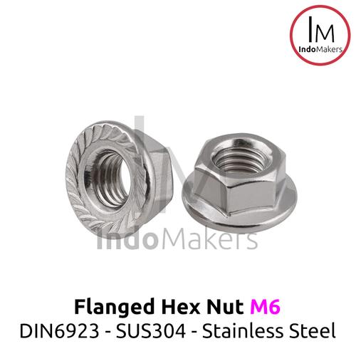 Jual DIN6923 Flanged Hex Nut / Mur Flange Hexa Stainless Steel M6 Isi ...