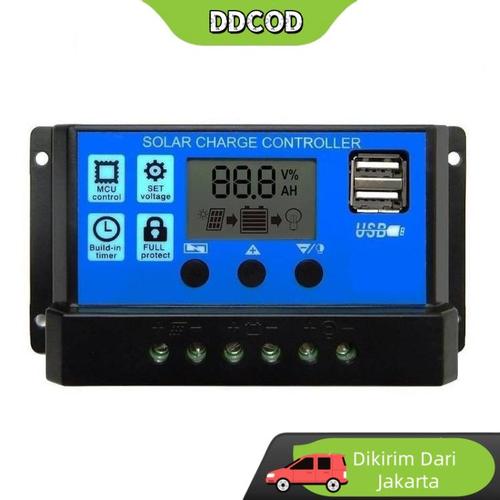 Promo Solar Charge Controller LCD LED Display Solar Cell PWM 12V 24V 10A 20A 30A USB Panel ...