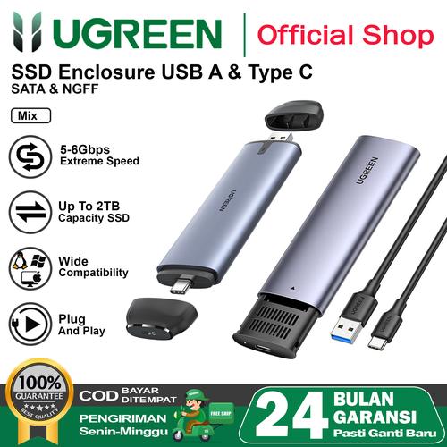 Jual UGREEN Casing SSD M.2 Enclosure NGFF / SATA Slim Speed 5Gbps 10903 ...