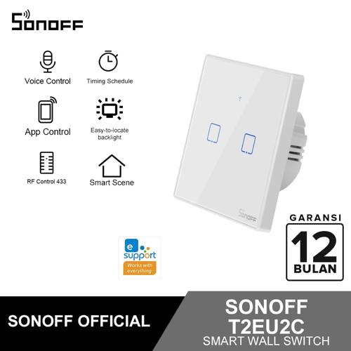 Promo Sonoff Smart Wall Switch T2EU2C Saklar Wireless 2 Gang Saklar ...