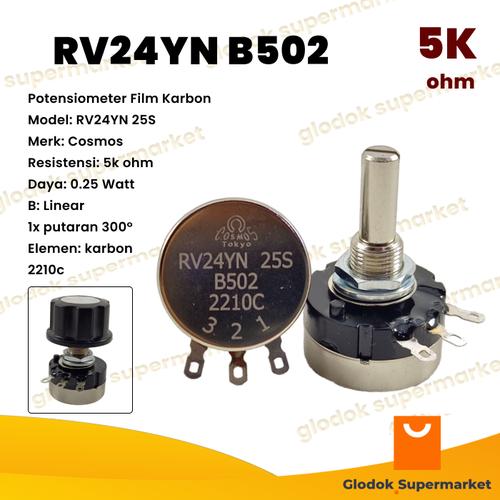 Jual Potensio Cosmos RV24 5k ohm RV24YN 25S B502 - pakai knop A03 ...