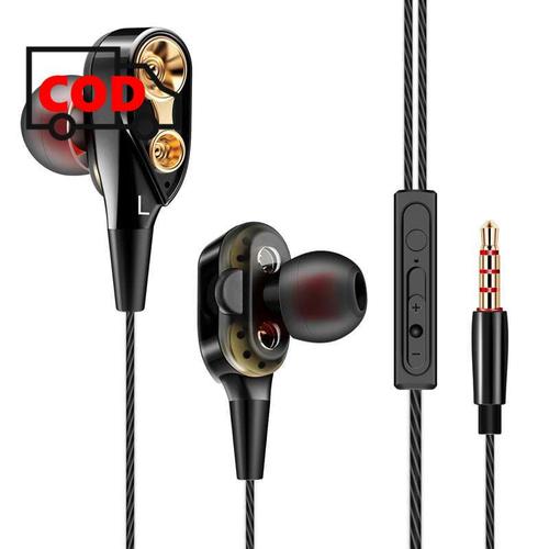 Jual Dual Driver Earphone HiFi dengan Mic Microphone Stereo Double ...