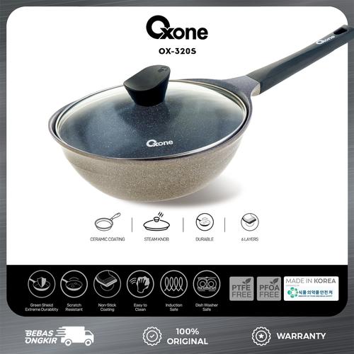 Promo Oxone OX328W Areum Ceraglow Series Wok Pan with Steam Knob 28cm ...