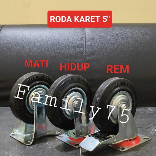 Jual Roda troli 5 inch karet hitam Mati Hidup Rem Caster Kastor 5 ...