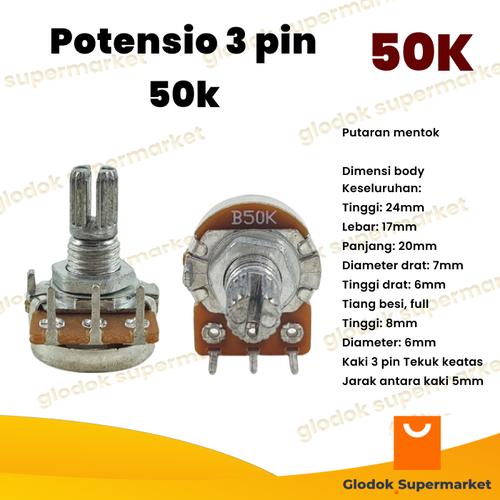 Jual Potensio 3 pin 50k Mono Kaki 3 Tekuk keatas Drat Potensiometer 503 ...