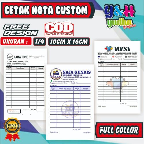 Jual Cetak Nota Custom / Nota 1/4 1 Ply isi 100 lembar (MIN 4 BUKU ...