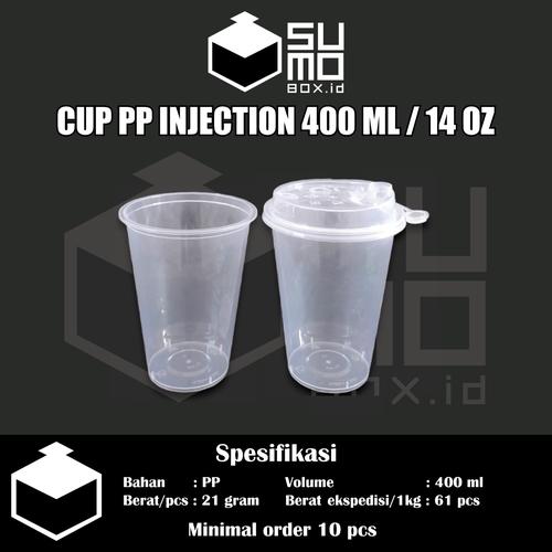 Jual [1 PAK ISI 25 PCS] Gelas plastik 400ml + Tutup PP Cup Injection Reusable / Thinwall 14Oz ...