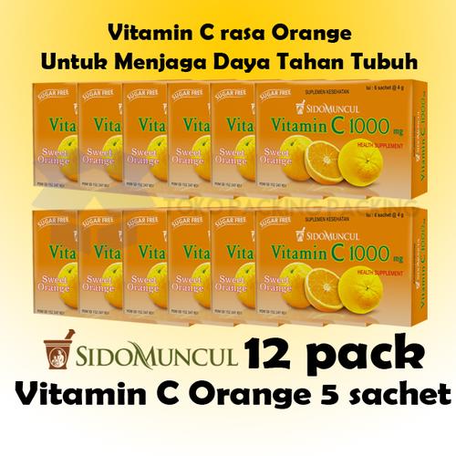 Jual (12 PCS) Sido Muncul - Vitamin C 1000 rasa ORANGE isi 6 sachet ...