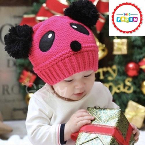 Jual Topi Kupluk Anak Bayi Rajut Karakter Panda Pom Pom Lucu Halus ...