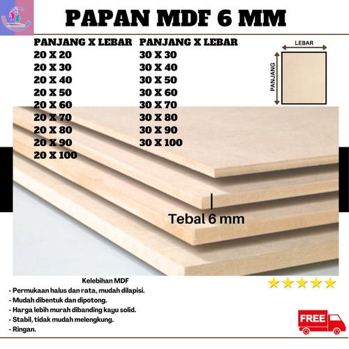 Jual PAPAN MDF Tebal 6mm Ukuran 20x20 - 30x100 Kayu - MDF 6mm 20 X 20 ...