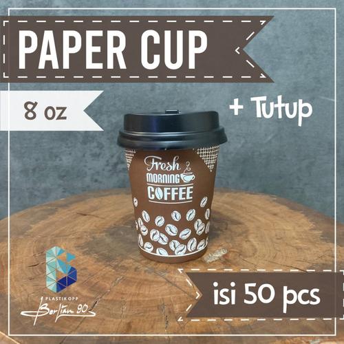Jual Paket Hot Paper Cup 8 oz 240 ml + Tutup Gelas Kertas Minuman Panas isi 50 Pcs Termurah ...