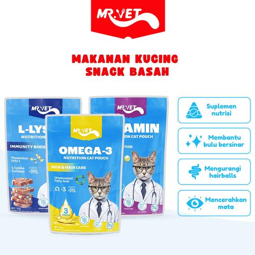 Jual Wet Cat Food Mr VET Pouch 70 gr OMEGA 3, PREBIOTIK & L-LYSINE ...