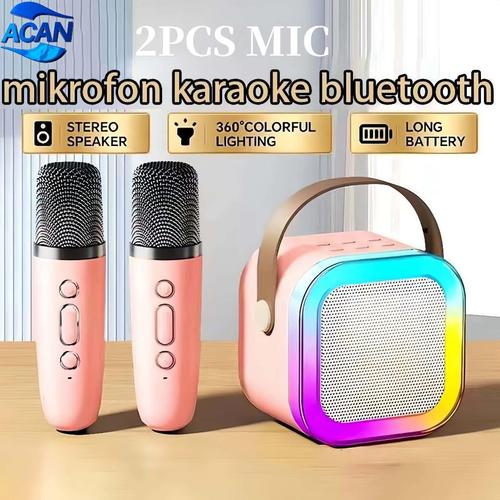 Promo 【ACAN】Bluetooth Mini Speaker Karaoke Wireless Speaker 2Mic 1 Set Karaoke Speaker KTV Cute ...