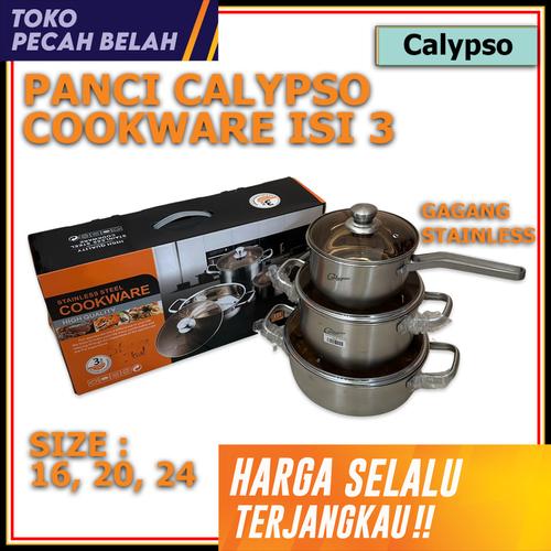 Jual Panci Calypso Cookware 3 set Stainless Steel Full Tutup Kaca C-470 ...