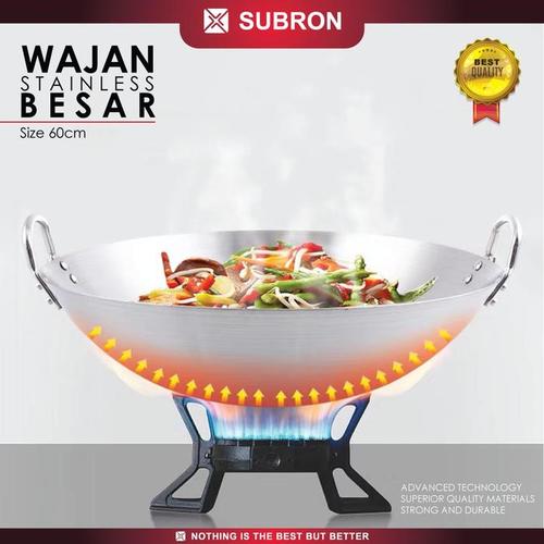 Jual SUBRON wajan Besar Stainless 60cm Kuali Wok Tebal Penggorengan ...