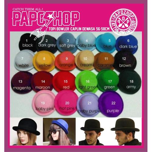 Jual topi Dewasa Bowler Hat Caplin hat Chaplin Fedora Polos Warna Warni ...