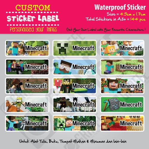 Jual Sticker Label Minecraft - Stiker nama waterproof - Kota Bandar ...