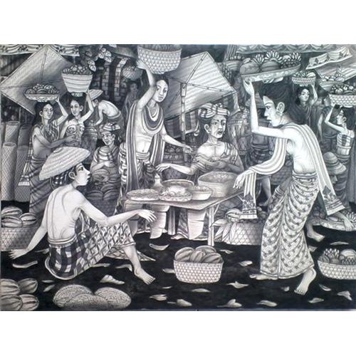 Jual Lukisan pasar tradisional bali 80cm - Kab. Gianyar - made sukawati ...