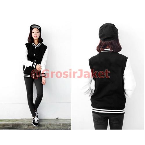 Jual Jaket Varsity/Baseball Polos Hitam Putih - Kota Bandung ...