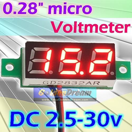 Jual Micro Voltmeter 2.5-30V DC 0.28" 2 Wire Volt meter Digital ...