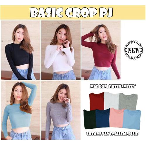 Jual blouse crop seksi basic polos hitam putih merah biru misty navy ...