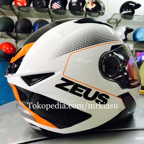 Jual zeus 811 white black orange putih hitam orange helm fullface M L ...