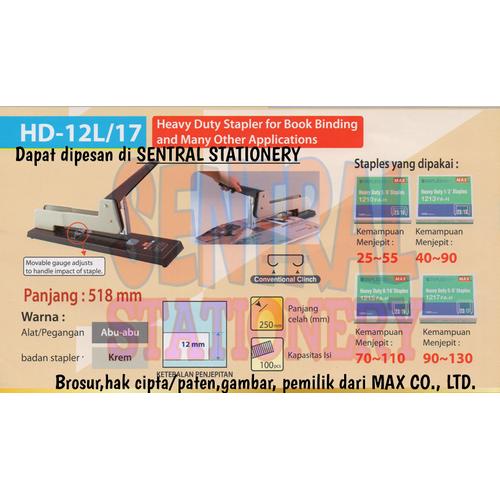 Jual max heavy duty stapler for book binding hd-12l/17 penjilid buku ...