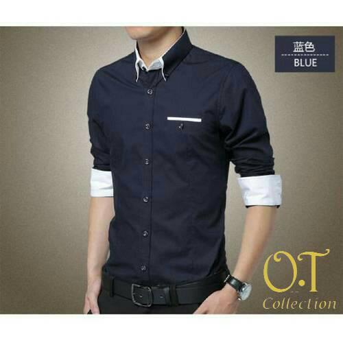 Jual Kemeja Hem Pria Cowok Korea Elegan Kantor Formal Mr Navy Bagus ...
