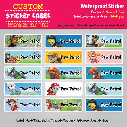 Jual Sticker Label PAW Patrol - Stiker nama waterproof - Kota Bandar ...