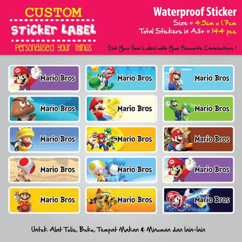 Jual Sticker Label Mario Bros - Stiker nama waterproof - Kota Bandar ...