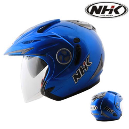 Jual Helm NHK Aviator Blue Solid Double Visor Biru Half Face - Kota ...
