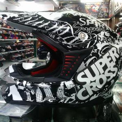 Jual Helm GM Supercross Supermoto Full Cross Black White Racing Star ...
