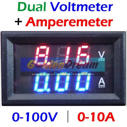 Jual Combo Amperemeter + Voltmeter Digital Lengkap Frame 0-100V 10A Dual Ammeter Volt Meter ...