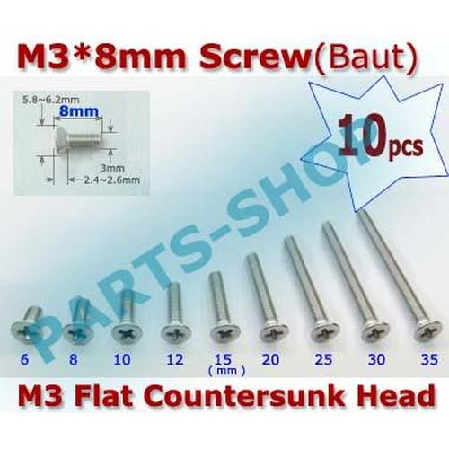 Jual Baut M3 3x8mm Flat Countersunk Head screw baud payung 3mm*6mm ...