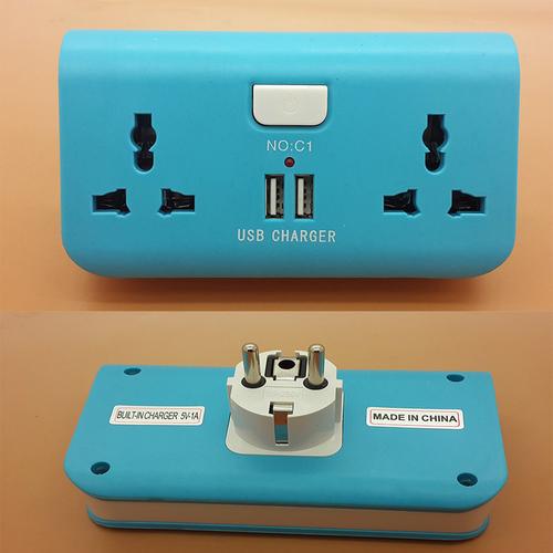 Jual Stop kontak Portable 2 lobang + 2 port USB 5V with Saklar ON-OFF ...