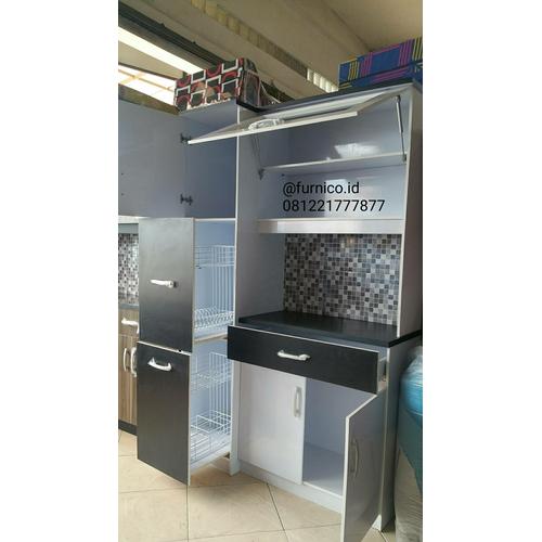 Jual lemari piring RAK PIRING 3 PINTU KAYU BLOKTIK HPL HITAM PUTIH ...