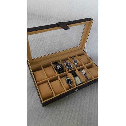Jual TEMPAT JAM TANGAN ISI 12/KOTAK JAM/BOX ARLOJI COKLAT INNER CREM ...