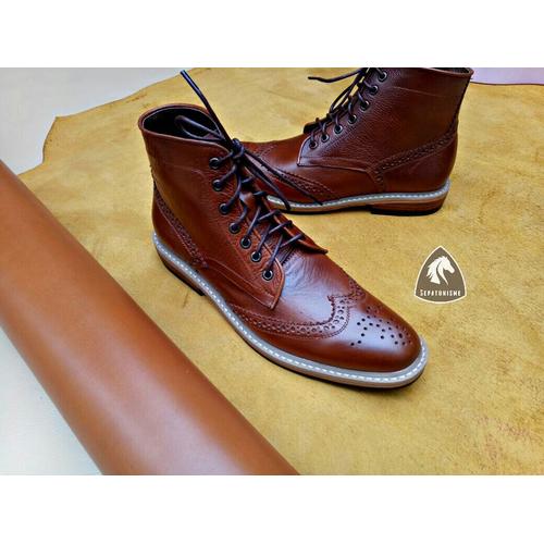 Jual Sepatu Boots Pria Kulit Sepatunisme Wingtip Brogue Handmade ...