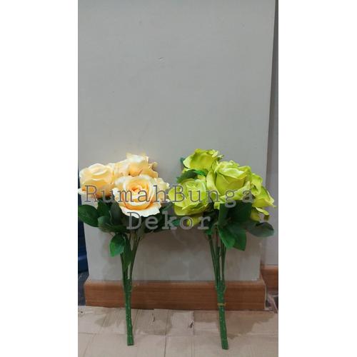 Jual Bunga Artificial Rose Mawar x7 ( Kuning dan Hijau ) - Jakarta ...