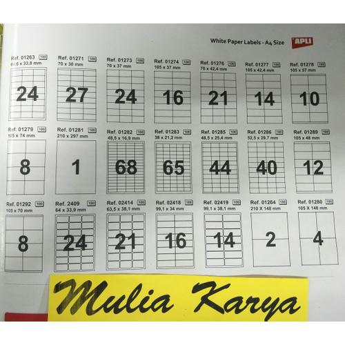 Jual APLI White Paper Label / A4 Computer Labels / Dus isi 100 sheets ...