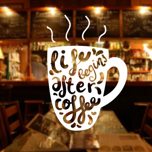 Jual Stiker DInding Kaca Cafe Life Begin Coffee Warung Kopi Cutting ...