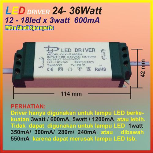 Jual LED Driver Casing Plastik (12-18)*3W/3 Watt 600 mA DLY-G1802N ...