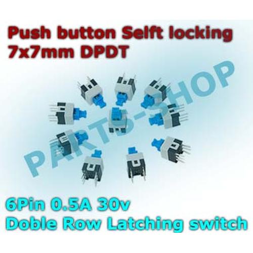 Jual Self-Locking Push Button 6 Pin 7x7mm Doble Row Latching Switch ...