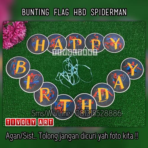 Jual Bunting Flag HBD Spiderman / Banner Happy Birthday Spiderman ...