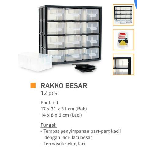 Jual Rak PLASTIK RAKO Laci Ukuran Besar isi 12 Laci utk Simpan Part ...